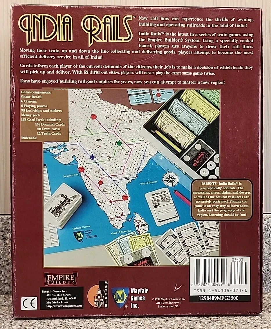 India Rails Board Game Empire Builder 489 1998 Mayfair Games ...