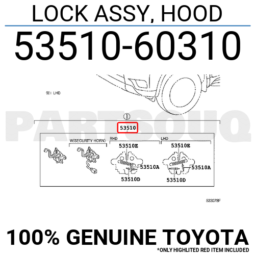 5351060310 Genuine Toyota LOCK ASSY, HOOD 53510-60310 | eBay