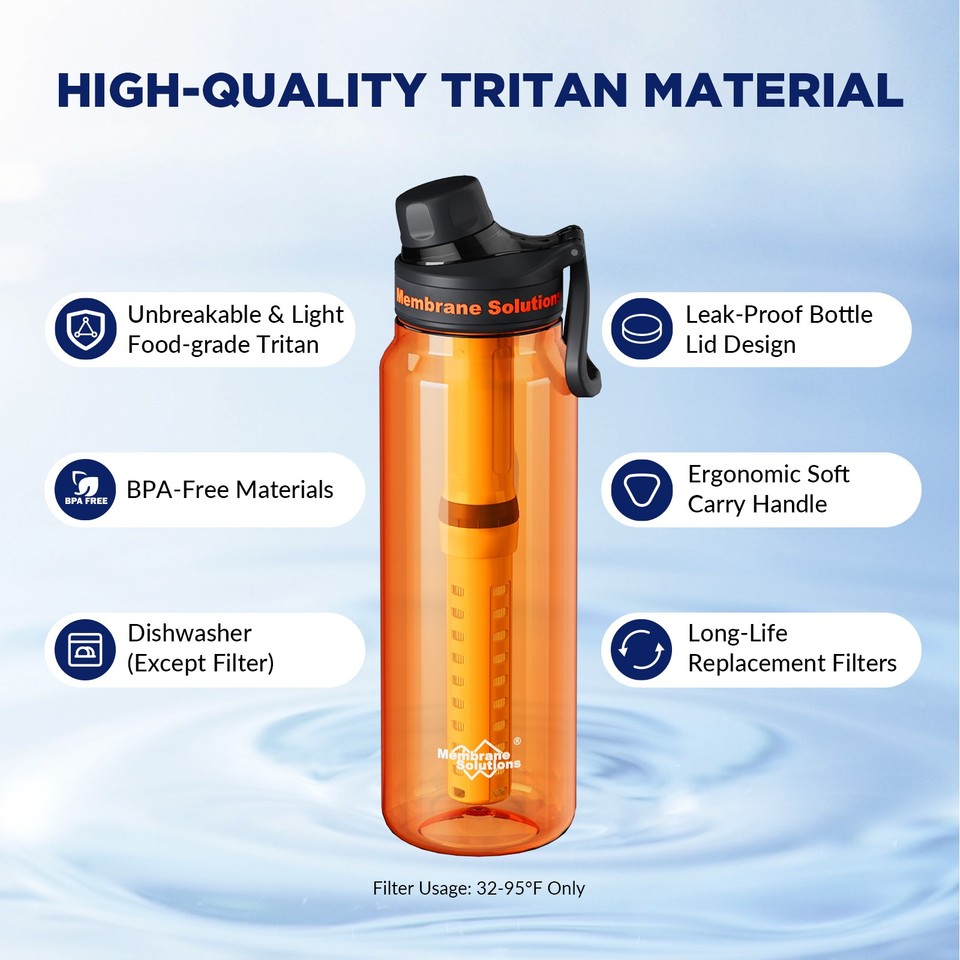 Orange Ultra-Filtration Filtered Water Purifier Bottle 1060mL for ...
