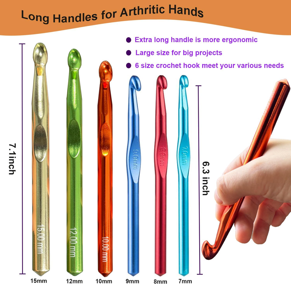 21pcs Huge Crochet Hook Set,Large Size 15mm 12mm 10mm 9mm 8mm 7mm ...