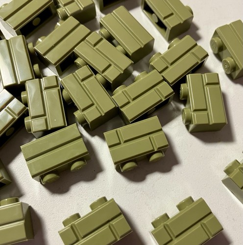 Lego 5 New Pieces Olive Green Bricks Modified 1 x 2 Stud with Masonry ...