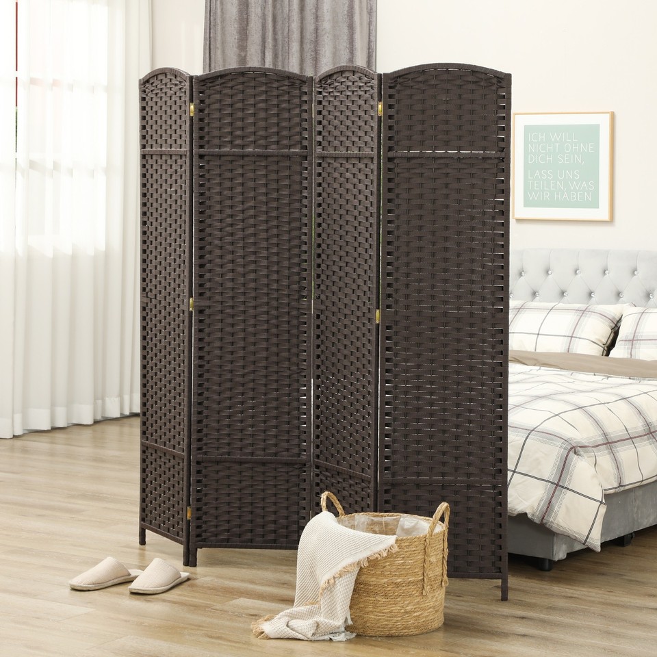 HOMCOM 4 Panel Folding Room Divider, Privacy Screen, 160 x 170cm, Brown ...
