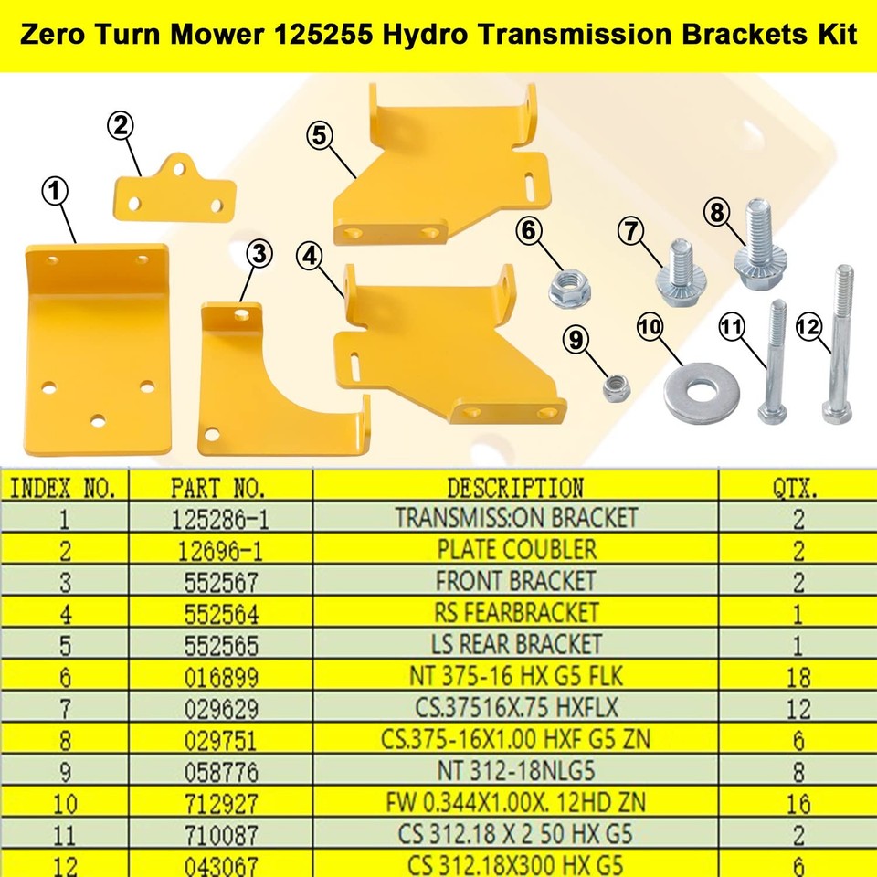 MWEDP Zero Turn Mower 125255 Hydro Transmission Brackets Kit for yellow ...