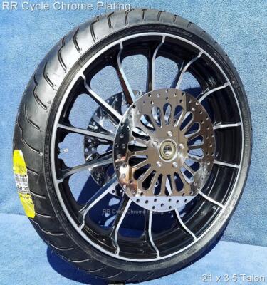21" Black Contrast Talon Harley Front Wheel Dunlop Tire Rotors 08-23 ...