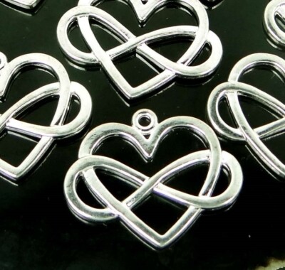 6 Infinity Heart Charms Silver Plated Pendants Polyamory Symbol Sign ...
