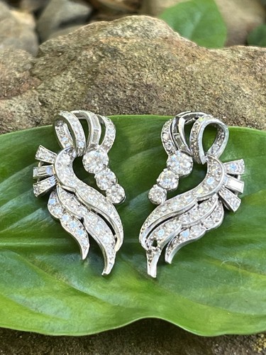 10.5g 14ct White Gold + Platinum Diamond Vintage 1930s deco Earrings ...