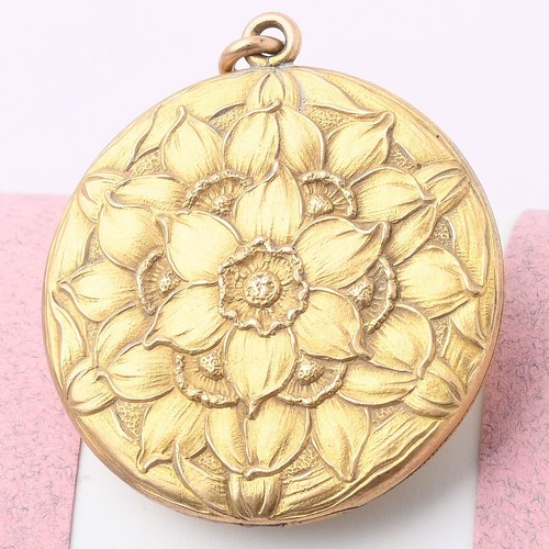 Antique Victorian LARGE Daffodil Flower Gold Filled Repousse Pendant ...