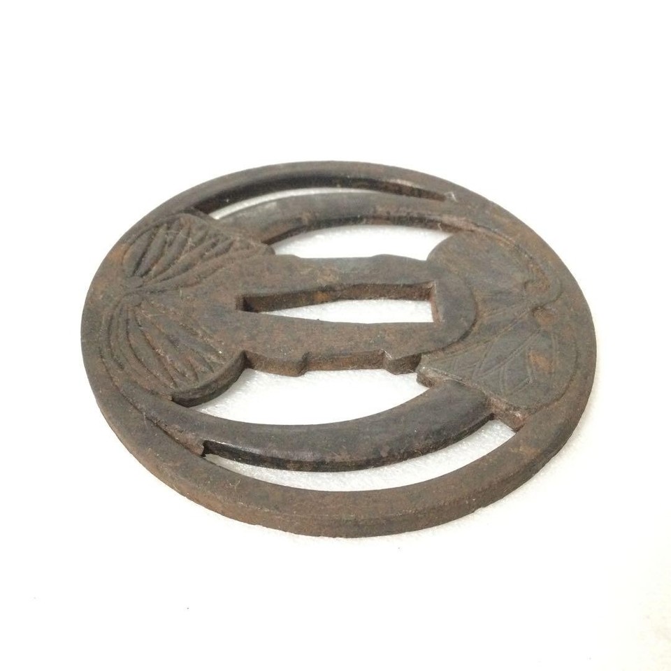 Lotus Leaf Openwork Iron Tsuba Japanese Sword Guard 7.1cm Antique | eBay