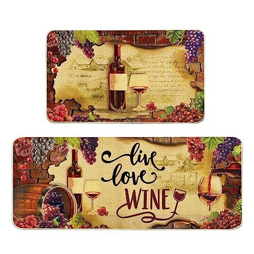 Wine Kitchen Rugs Set of 2 Wine Kitchen Mats Non Skid Washable Kitchen ...