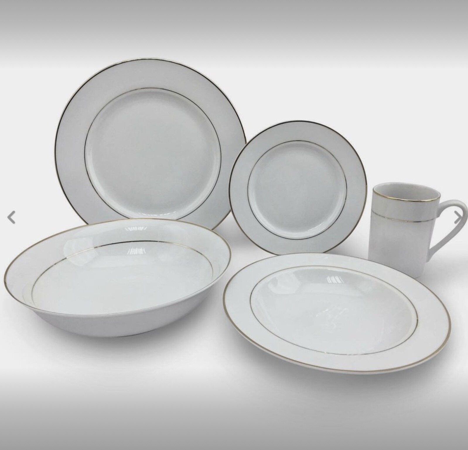 16-Pc Dinnerware Set - White Gold Double Banded Metallic w/ Bonus ...