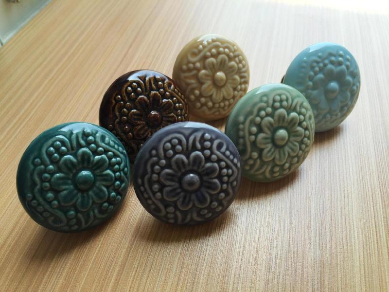 Ceramic Cameo Bas-relief Cabinet Knob Handle Antique Drawer Pull Rural ...