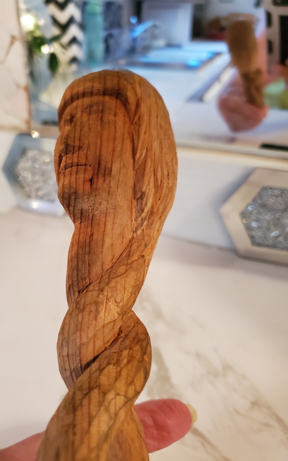 Hand Carved Mans Head With Rope Handle - Gem