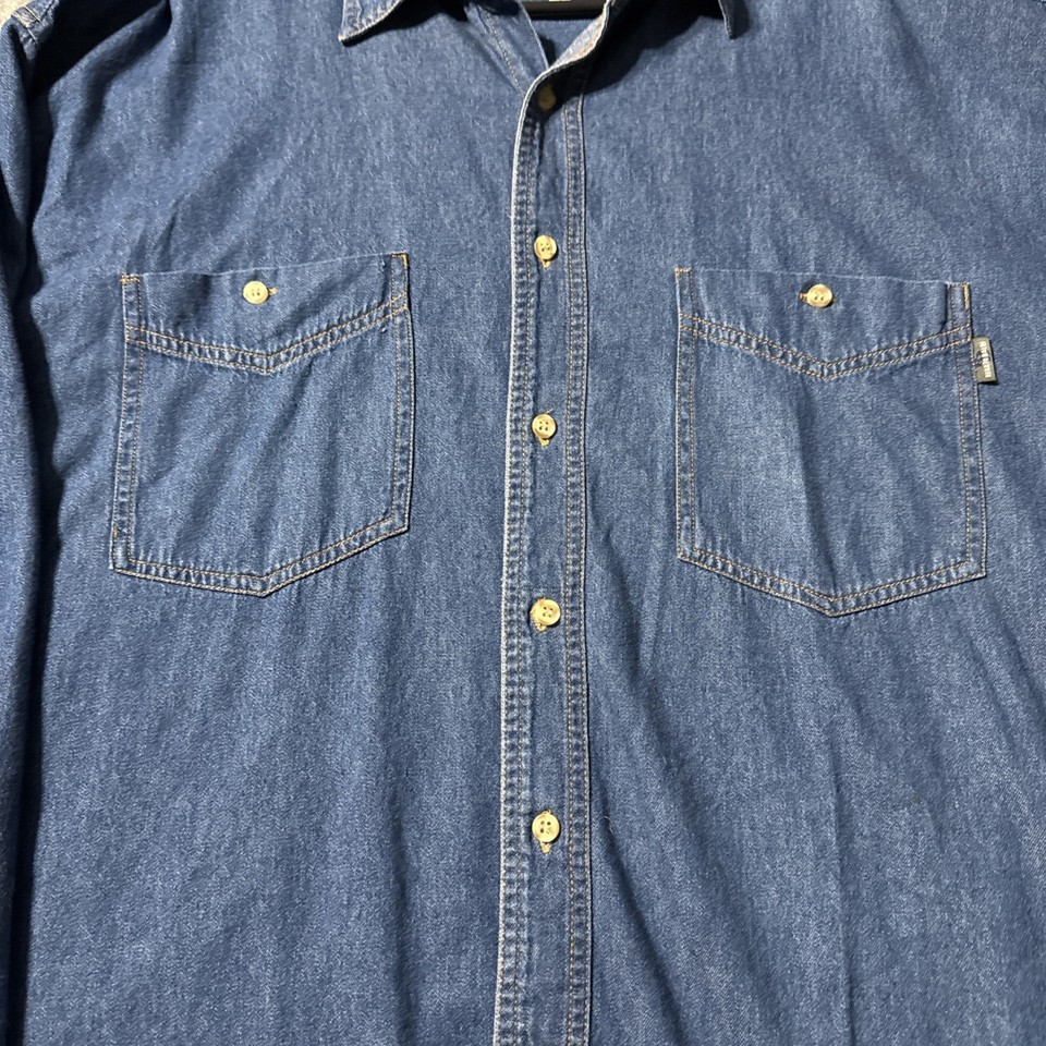 Vintage Denim Chambray Shirt Mens XL Long Sleeves Button Up Pockets ...