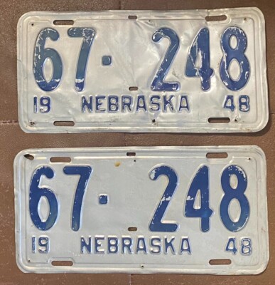 Nebraska 1948 HITCHCOCK COUNTY License Plate PAIR # 67-248 | eBay