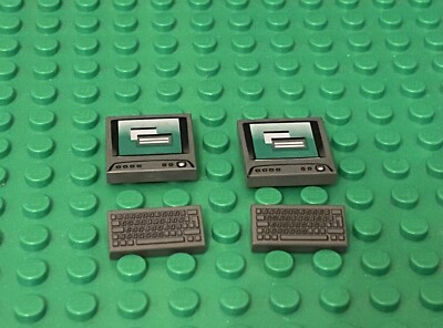 Lego 2 Dark Bluish Gray Computer Monitor Screen 2x2 Tile,2 Keyboard 1x2 ...