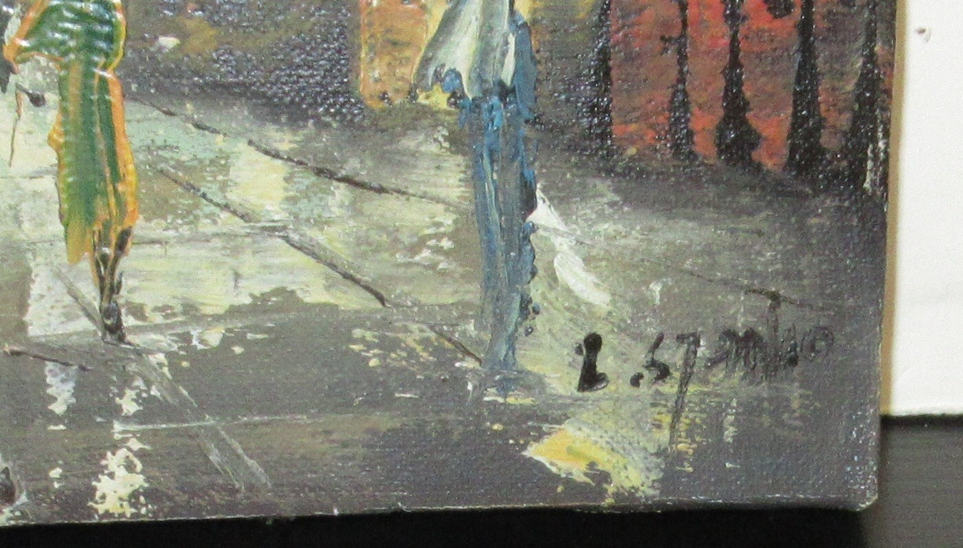 L. STANIO "CITY STREETS" PARIS SCENE ORIGINAL OIL ON CANVAS PAINTING ...