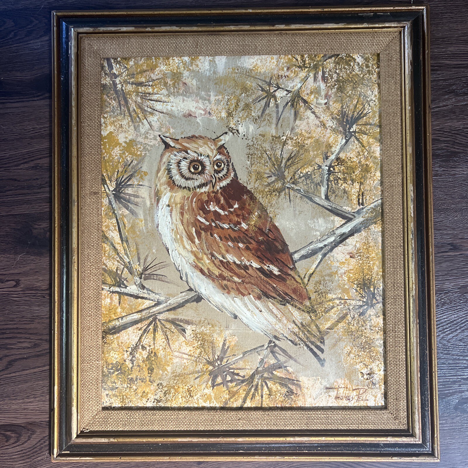MCM Original Owl Painting By Thomas Pell Vintage Frame 25.5" x 21.5 ...