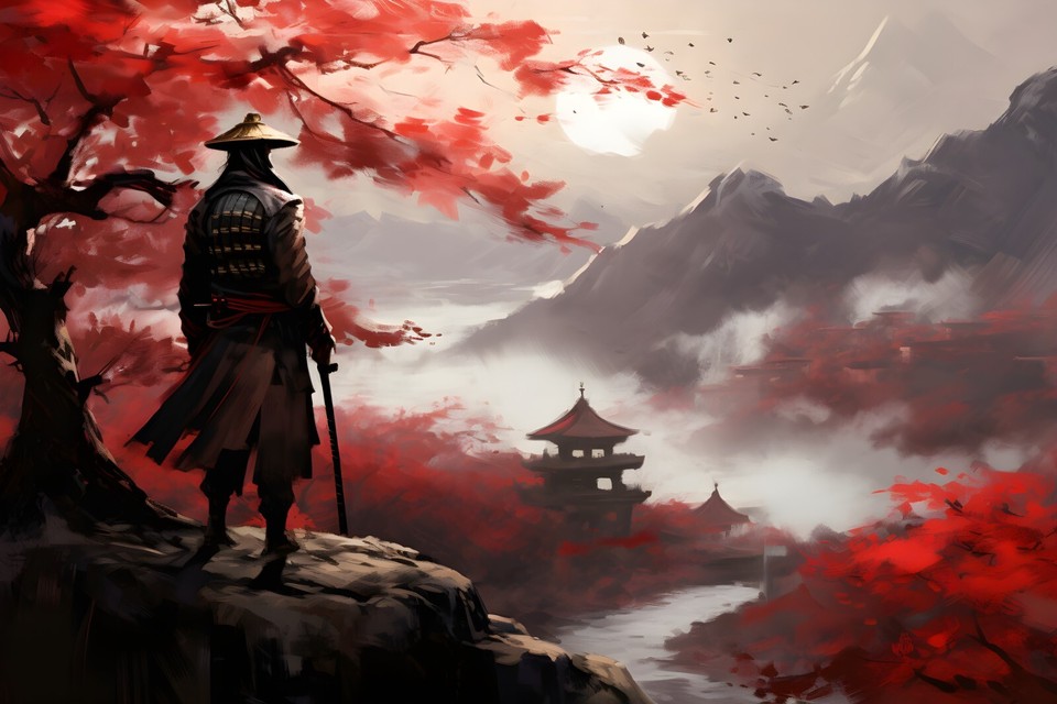 Ancient Samurai Warrior Oil Painting Print Framed Canvas Wall Art Kung ...