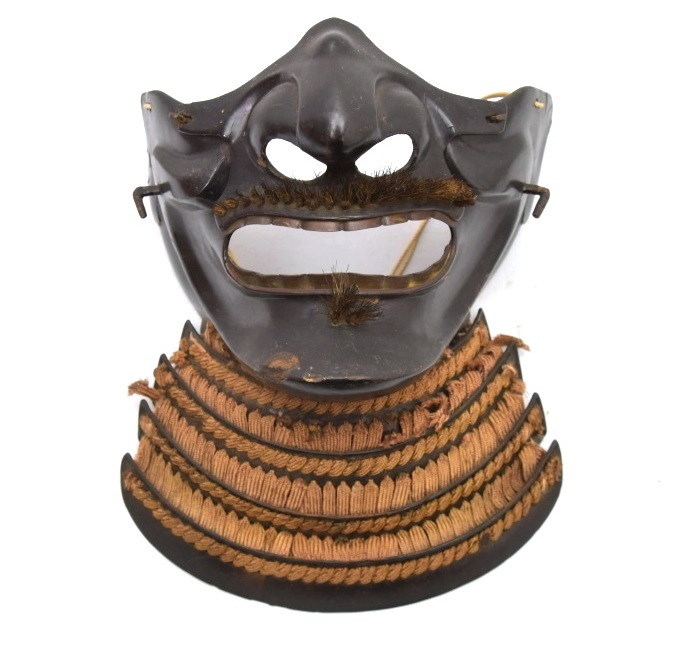 Edo Period Iron Menpo Samurai Face Mask Black Lacquer Yoroi Armor ...
