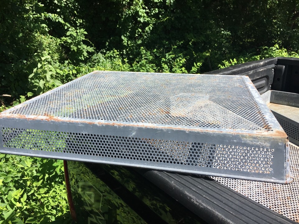 Vintage salvaged galvanized factory trays pierced drain style 28.5" x ...