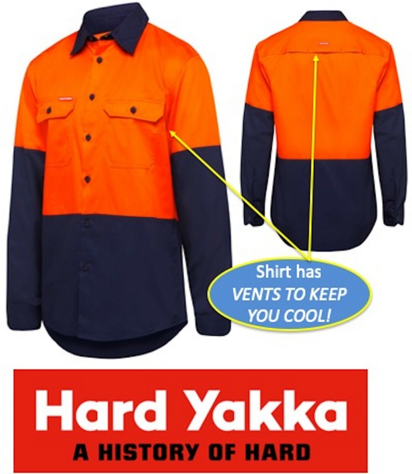 YAKKA -4 PACK-MENS HIVIS 145gsm 2TONE DRILL VENTED LONG SLEEVE WORK ...