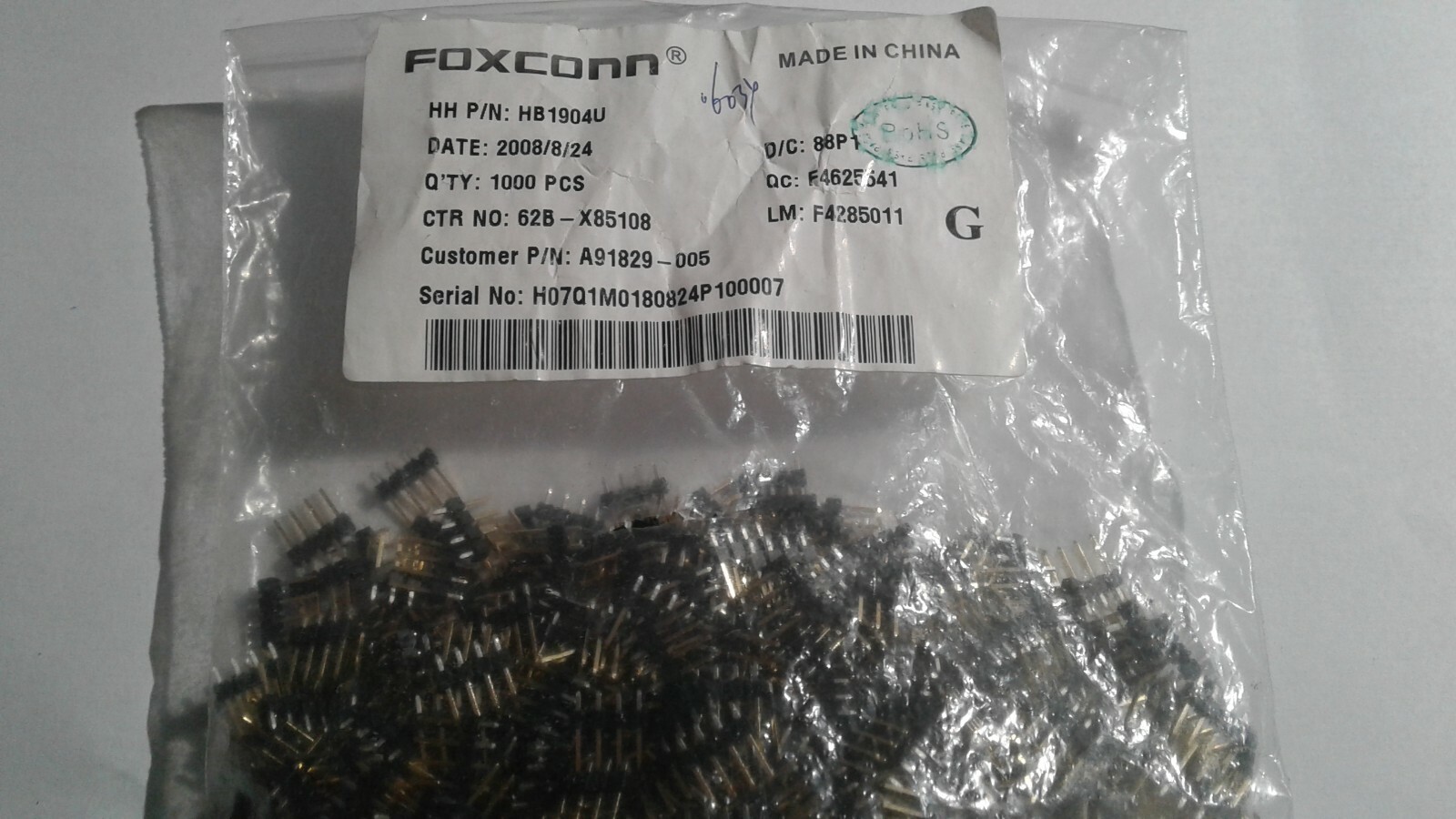 (25pc) HB1904U,FOXCONN ,HEADER CONNECTOR,PCB MNT,RECEPT,4 CONTACTS,PIN ...