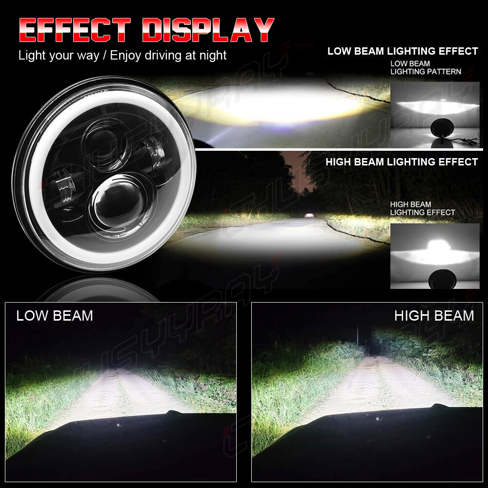 Fit FJ cruiser 2007-2014 Pair 7'' Inch Round LED headlights Combo Hi/Lo ...
