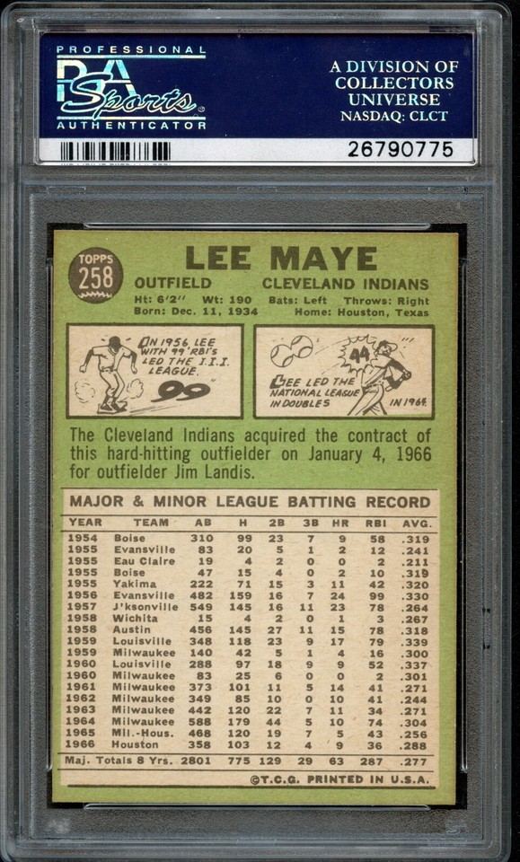 BB - 1967 Topps - #258 - Lee Maye - PSA 9 - MINT | eBay