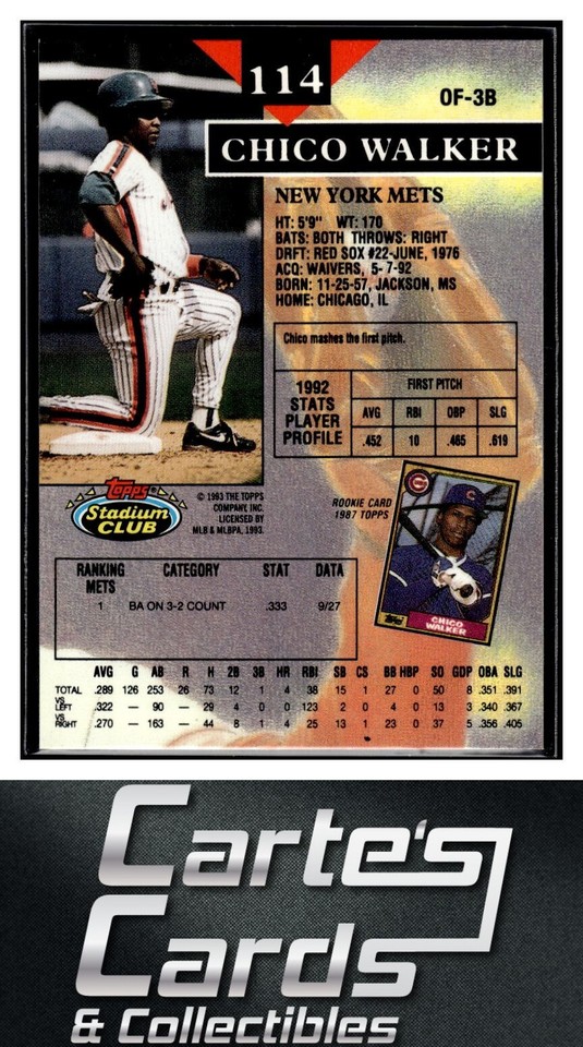 Chico Walker 1993 Topps Stadium Club Members Only #114 New York Mets | eBay