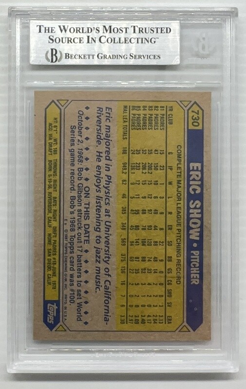 1987 Topps Eric Show Autograph Auto #730 BGS Authentic Padres | eBay