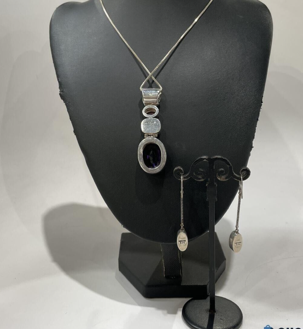 LORI BONN SET 925 Sterling Silver Amethyst Pendant 18.25" Necklace ...