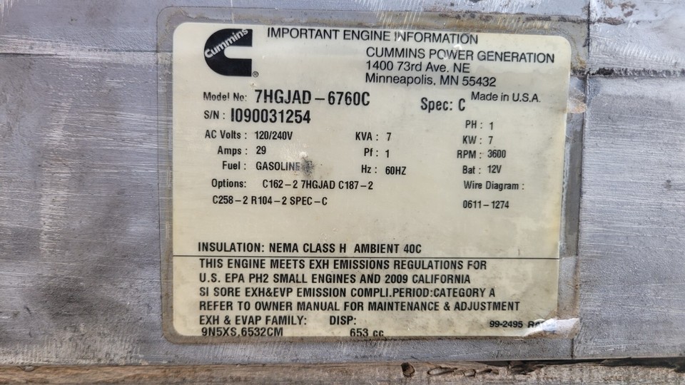 2009 Cummins Onan 7HGJAD QG 7000 EFI Gasoline Generator 120/240V | eBay