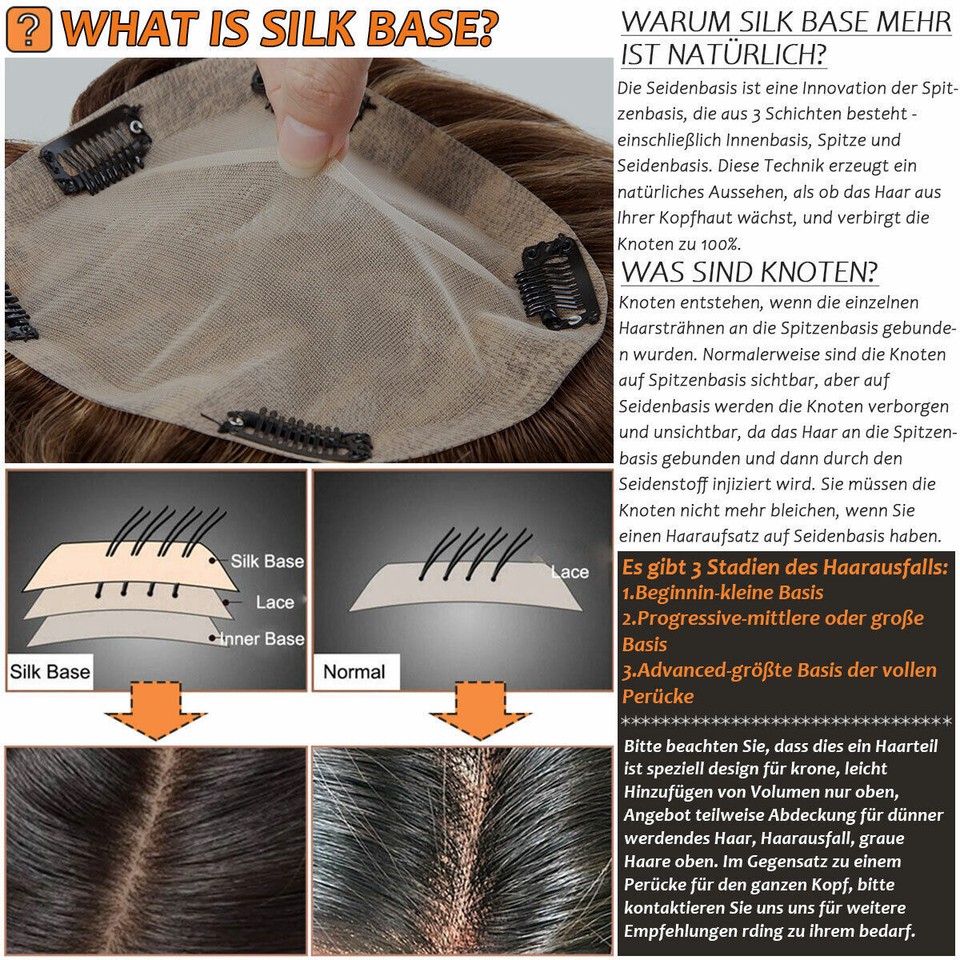 100% Real Human Hair Clip In Toupee Hairpiece Top Topper Wig Lace Base ...