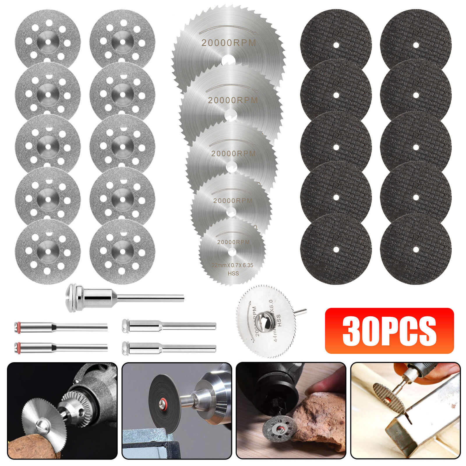30PCS Cutting Wheel Drill Set for Dremel Rotary Tool Grinder Die w/ 1/8 ...