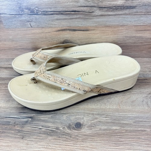 Vionic Size 10 380 High Tide TVW4895 Cork/Gold Wedge Sandals Flip Flops ...