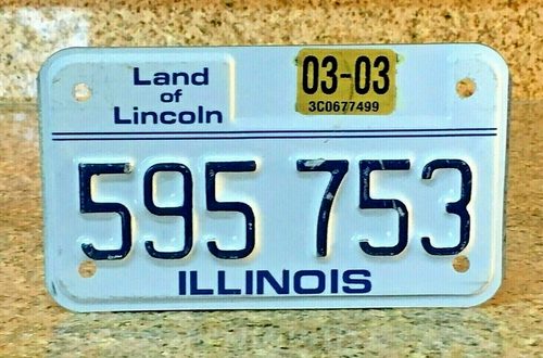 Illinois Motorcycle License Plate Tag # 595 753 EXPIRED 3yr "Land Of ...