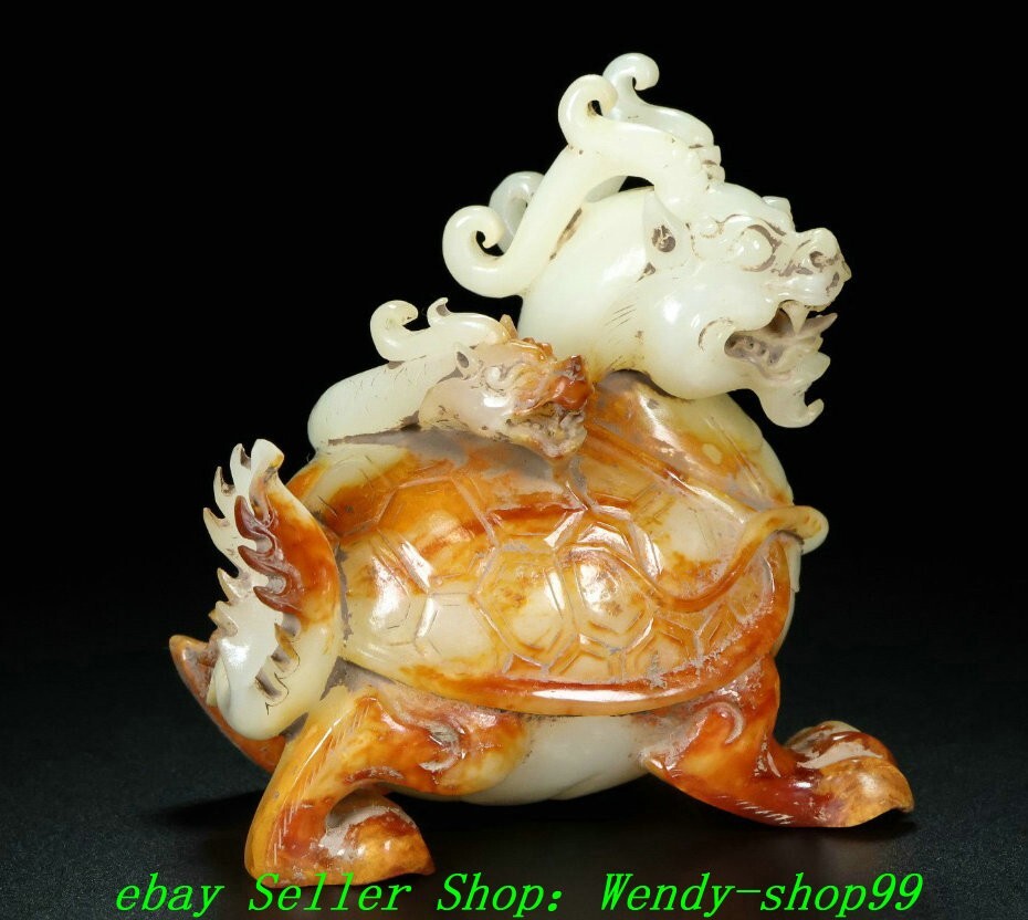 4''Old Han Dynasty Hetian Jade Fengshui Dragon Tortoise Turtle Snake ...