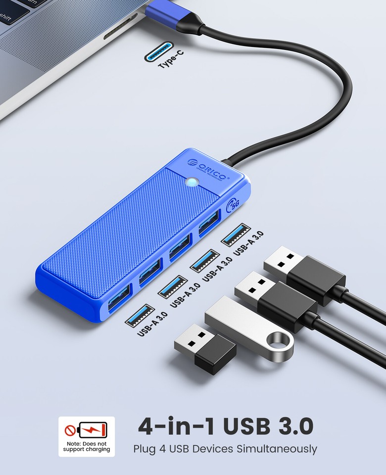 4 Port USB 3.0 Hub Splitter Multi Adapter 5Gbps High Speed PC Desktop ...