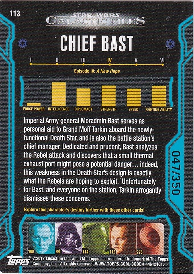 STAR WARS GALACTIC FILES SERIES 1 BLUE PARALLEL #113 CHIEF BAST 047/350 ...