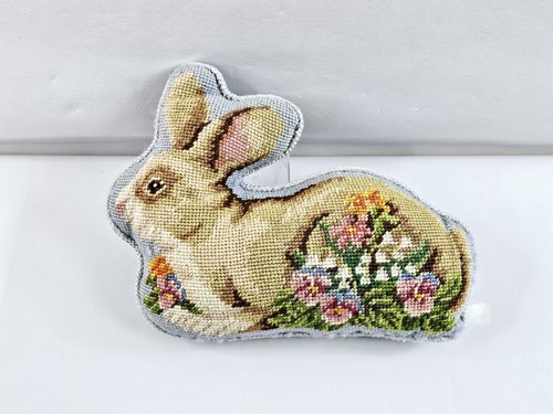 Lillian Vernon Wool Needlepoint Easter Bunny Rabbit Pillow 1990s Blue ...