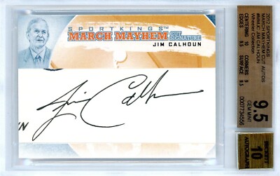 2012 SPORTKINGS MARCH MAYHEM CUT SIG 1/1 JIM CALHOUN BGS GEM 9.5 w/ 10 ...