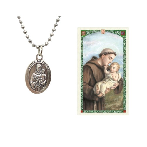 Saint St Anthony Silver Plated Italian Medal Pendant Necklace 24" Chain ...