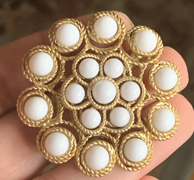 Gold-Toned White Bead Round Brooch Pin Scarf Slide, Signed Stella & Dot ...