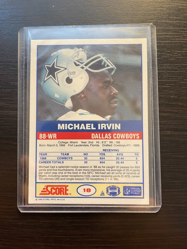 1989 Score Michael Irvin Rookie Card #18 HOF Dallas Cowboys | eBay