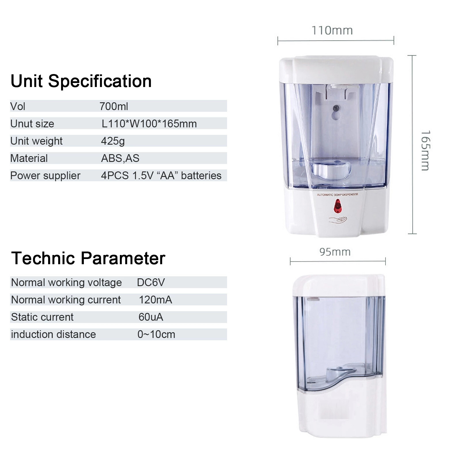 700ml Wall-Mounted Smart Sensor Automatic Soap Liquid Dispenser ...