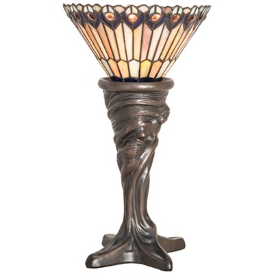 Meyda Lighting 1 Lt 15" Tiffany Jeweled Peacock Mini Lamp, Ruby/Blue ...