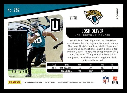 2019 Panini Unparalleled #252 Josh Oliver Astral Rookie #d /200 ...