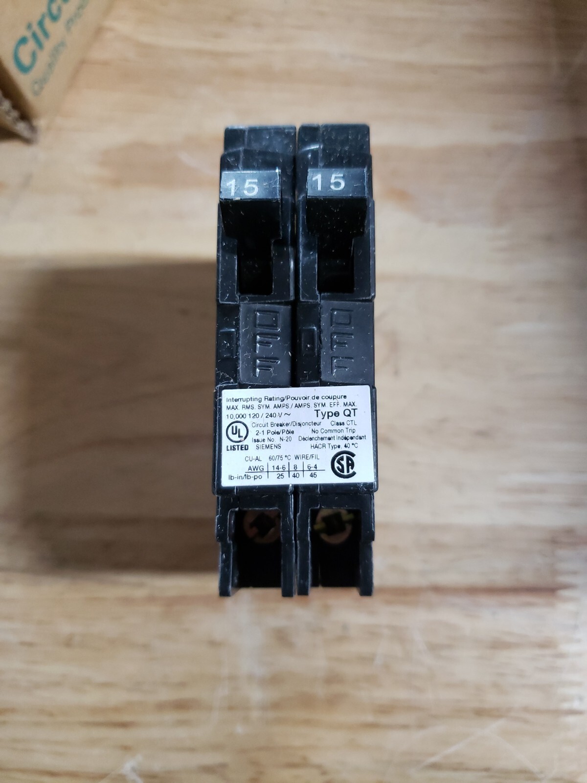 New Circuit Breaker Siemens Q1515 15/15 Amp Two 1 Pole Tandem Twin ...