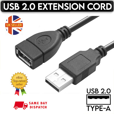3A Fast USB 2.0 High Speed Cable EXTENSION Lead A Plug to Socket 0.20m ...