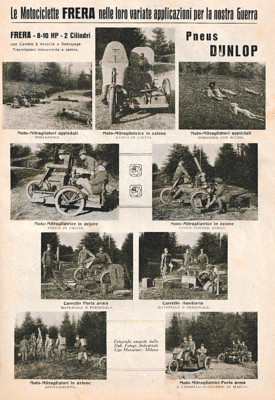 PUBBLICITA' 1916 MOTO FRERA PER LA GUERRA WW1 MOTO MITRAGLIATRICE ...